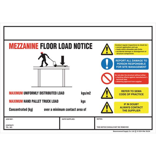 Weight Load Notice Sign For Mezzanine Floor - Hunt Office UK Weight Load Notice Sign For Mezzanine Floor - Hunt Office UK