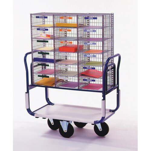 Dual Handle Mailroom Trolley With 3 Column Sort Unit - Hunt Office UK