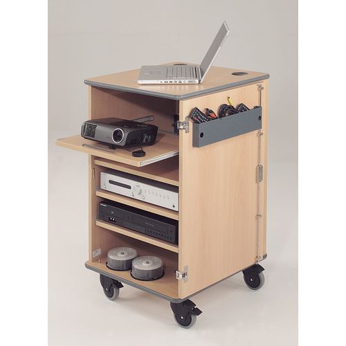 Secure Multimedia Projector Mobile Cabinet Beech - Hunt Office UK