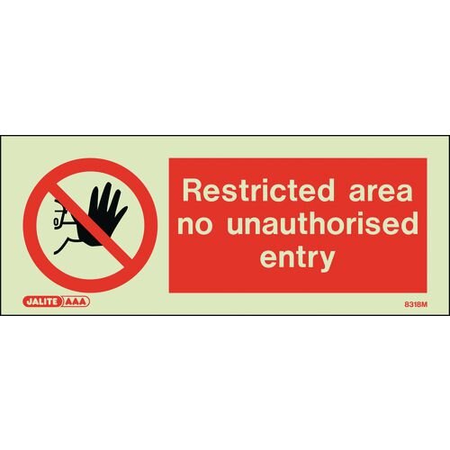 Photoluminescent Rigid Plastic Sign 200X80mm Restricted Area No ...
